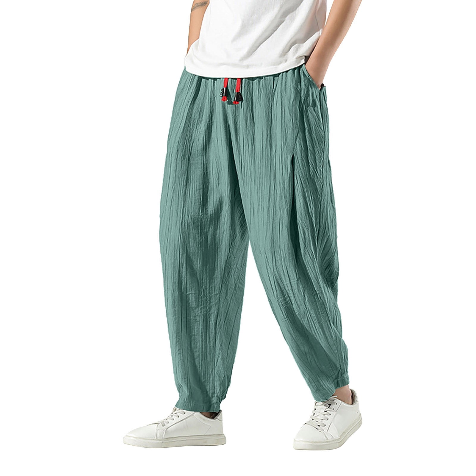Bcfgryg Men'S Loose Linen Straight Cotton Bloomers Summer Casual Pants ...