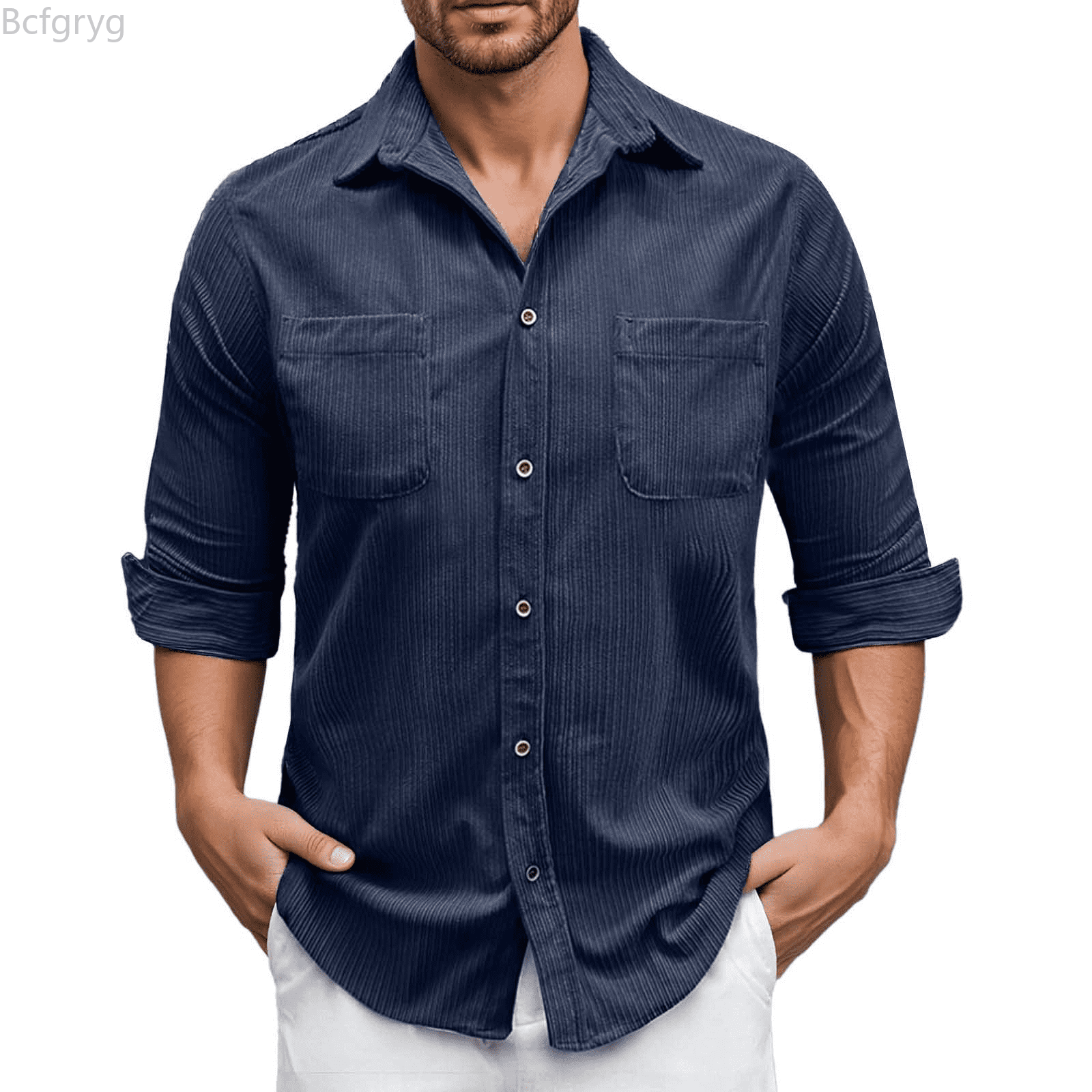 Bcfgryg Men's Casual Corduroy Shirt Long Sleeve Slim Fit Solid Color ...