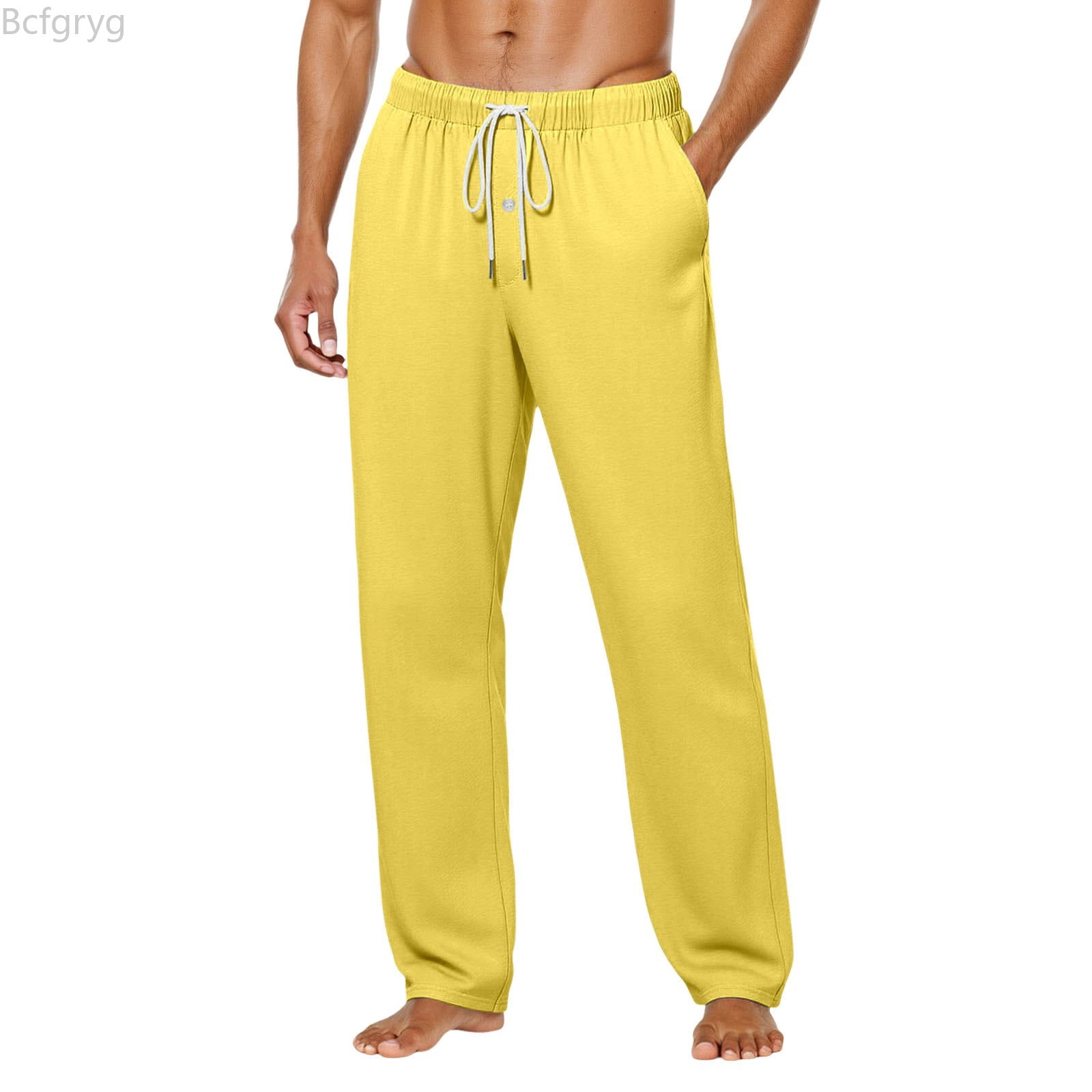 Bcfgryg Men's Casual Pants Comfortable Solid Color Button Fly Sleep ...