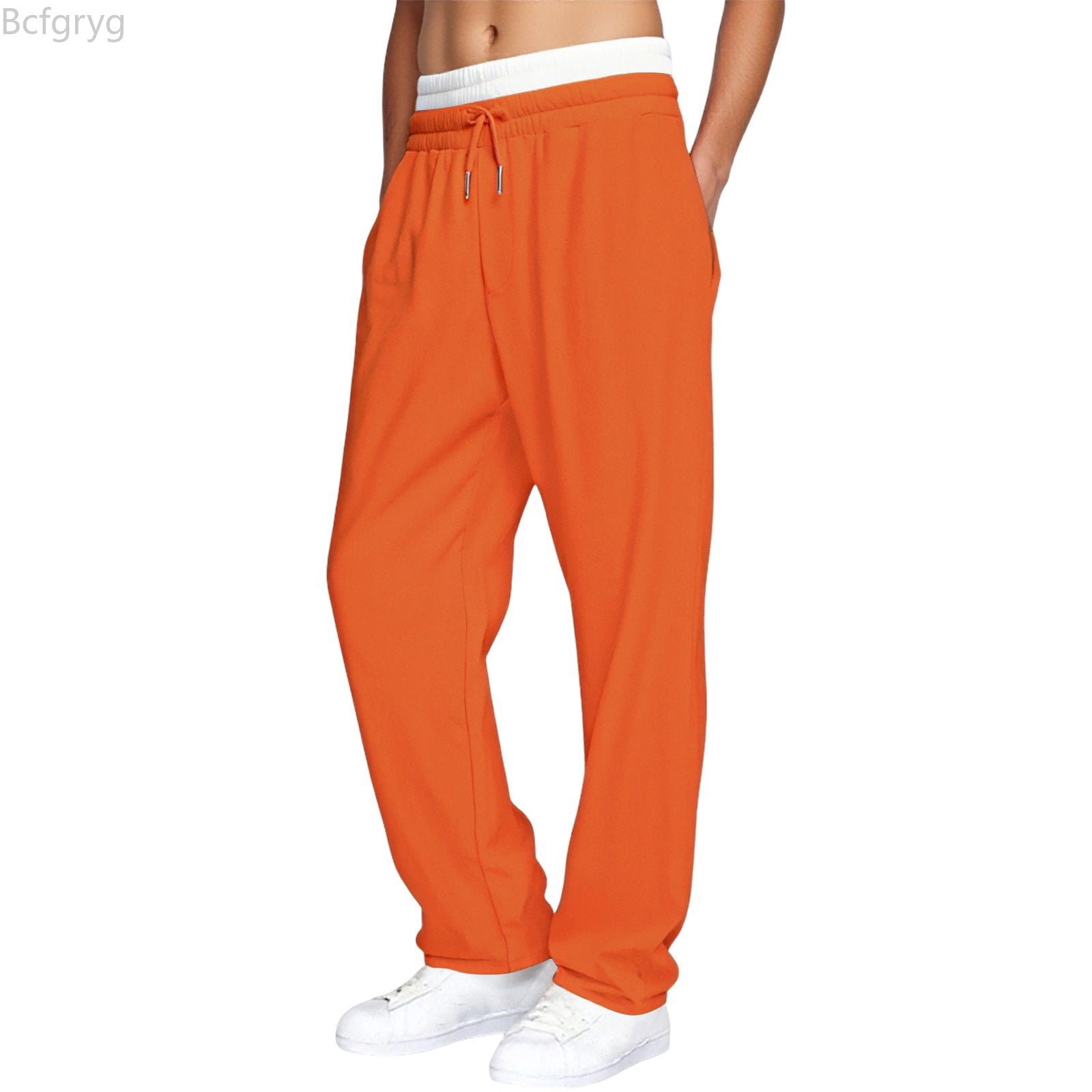 Bcfgryg Men's Casual Pants With Double Layer Waistband Straight Leg ...