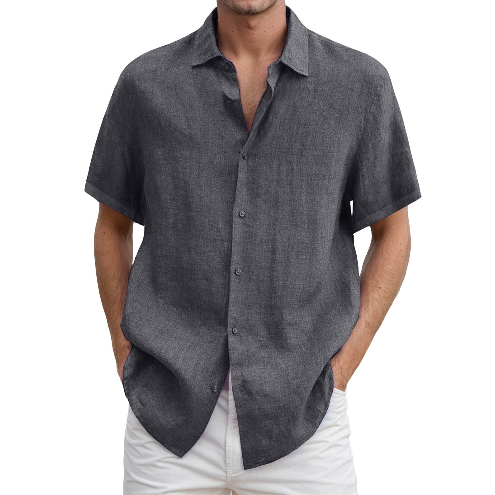 Bcfgryg Men's Casual Summer Button Up Linen Shirt For Everyday Wear ...