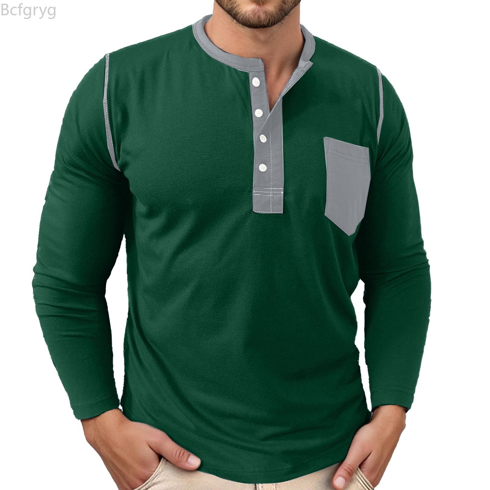 Bcfgryg Men's Casual T Shirt With Color Block Design And Chest Pocket ...
