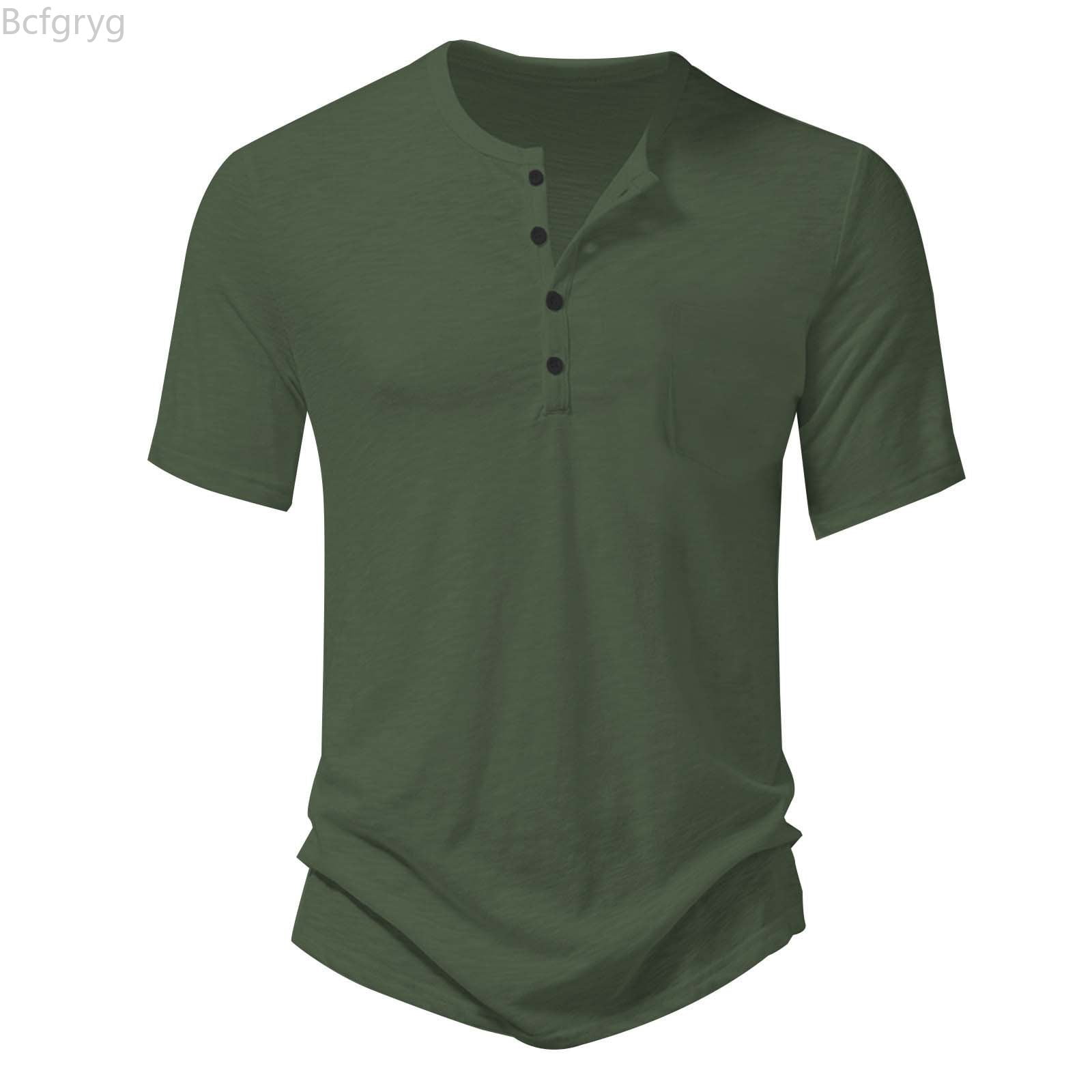 Bcfgryg Men's Casual T Shirts Short Sleeve Solid Color Button Up Tee ...