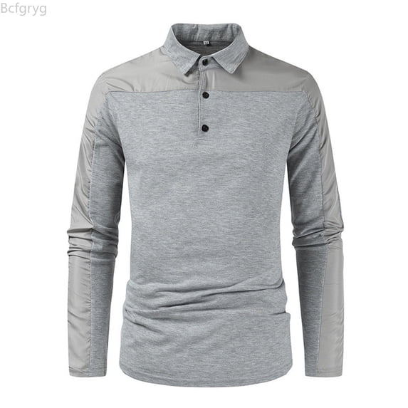 Bcfgryg Men's Collar Splicing Casual Long Sleeved T Shirt European And ...
