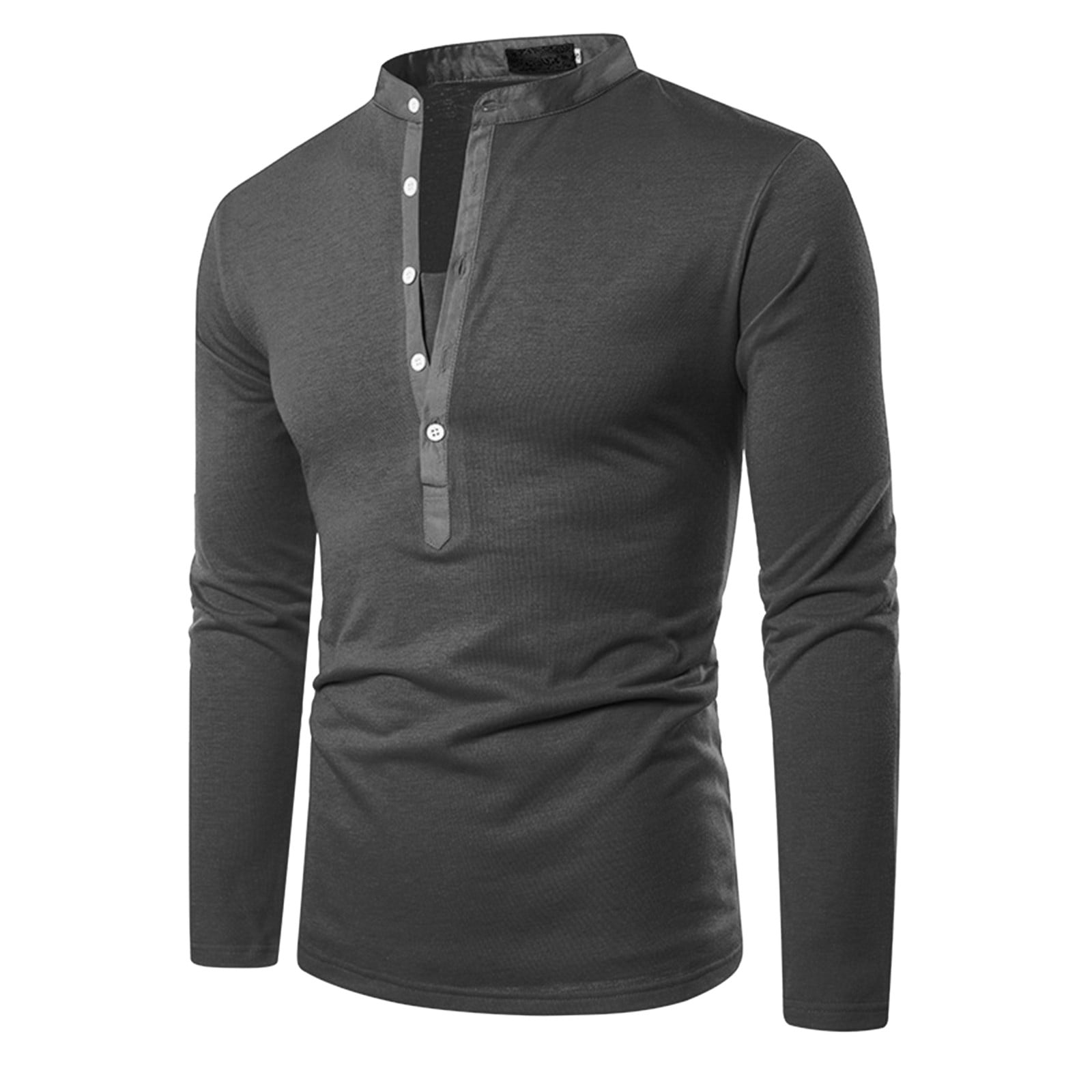 Bcfgryg Men's Comfortable Top Button V Neck Solid Color Slim Long ...