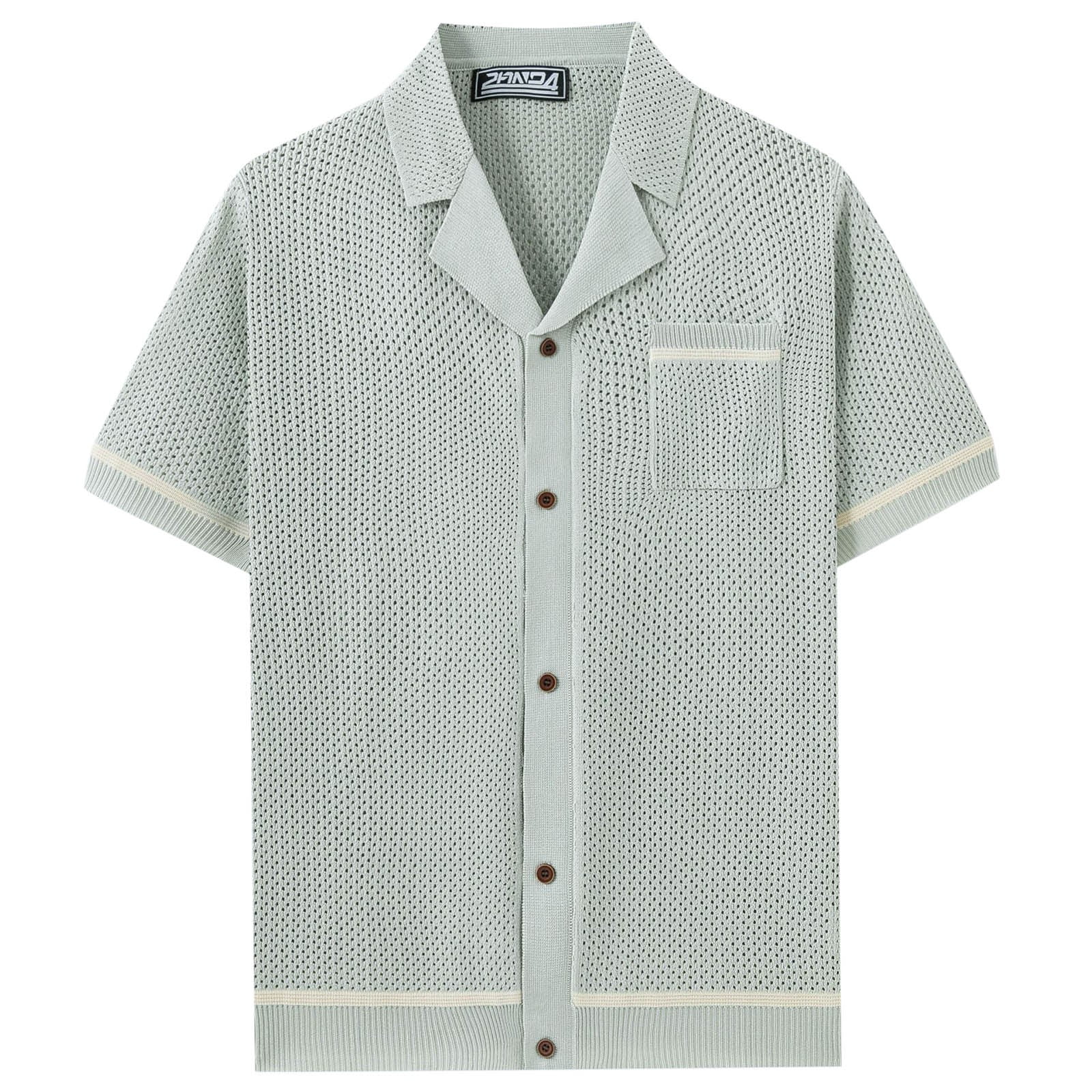 Bcfgryg Men's Cuban Cut Summer Short Sleeved Shirt Men's Slim Fit Dress ...