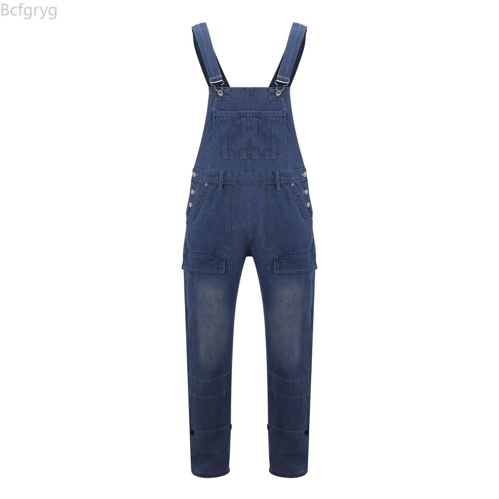 Bcfgryg Men's Denim Bib Overalls Jeans Loose Fit Coveralls Fashion ...