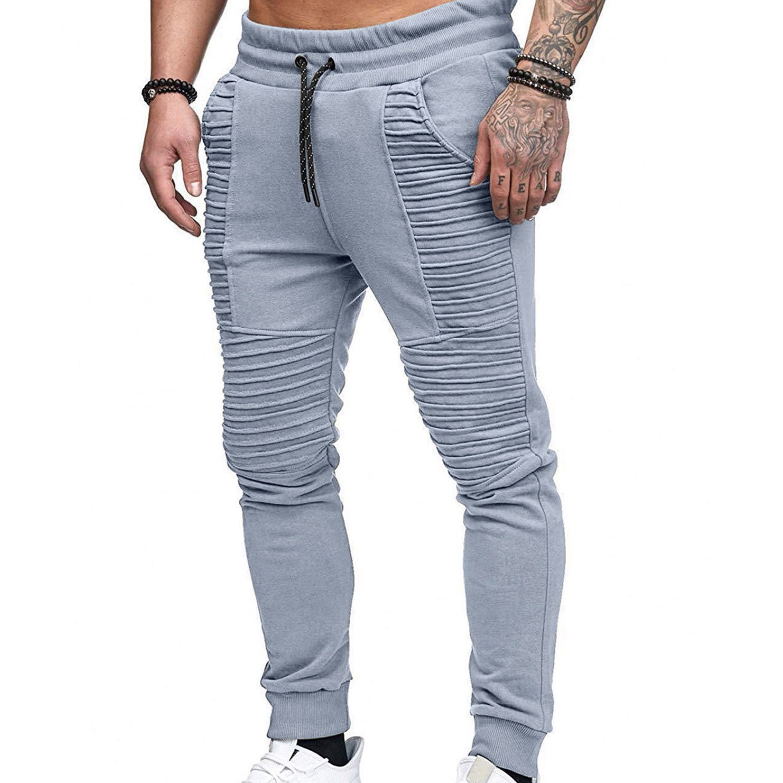Bcfgryg Men's Elastic Mid-Waist Track Pants Jogging Pleated Pocket ...