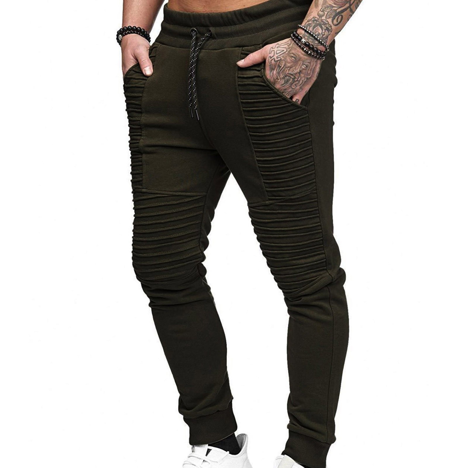 Bcfgryg Men's Elastic Mid-Waist Track Pants Jogging Pleated Pocket ...