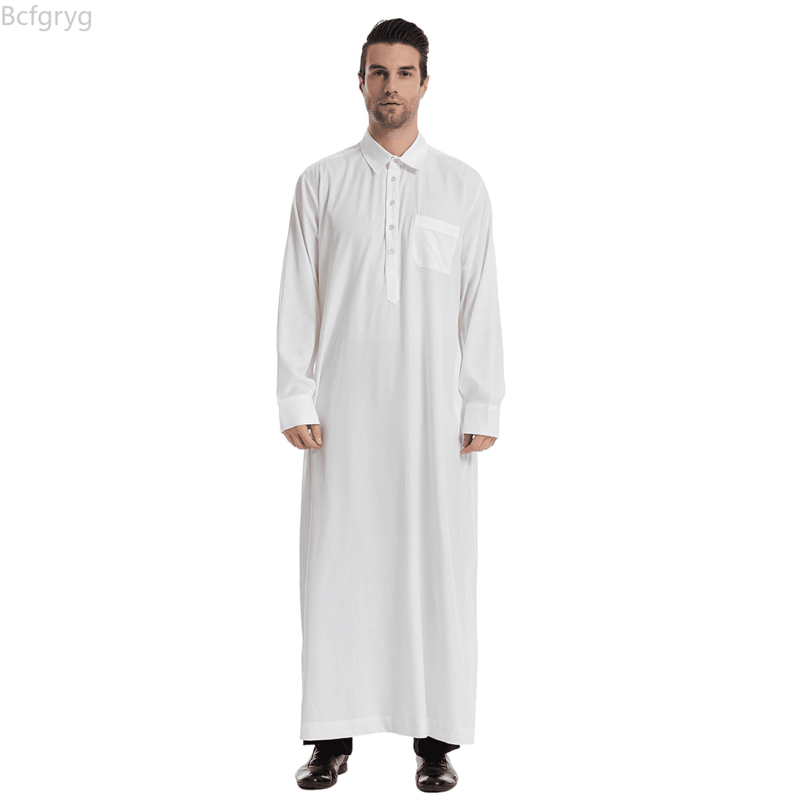 Bcfgryg Men's Kaftan Robe Long Sleeve Thobe Button Down Robe Big and ...