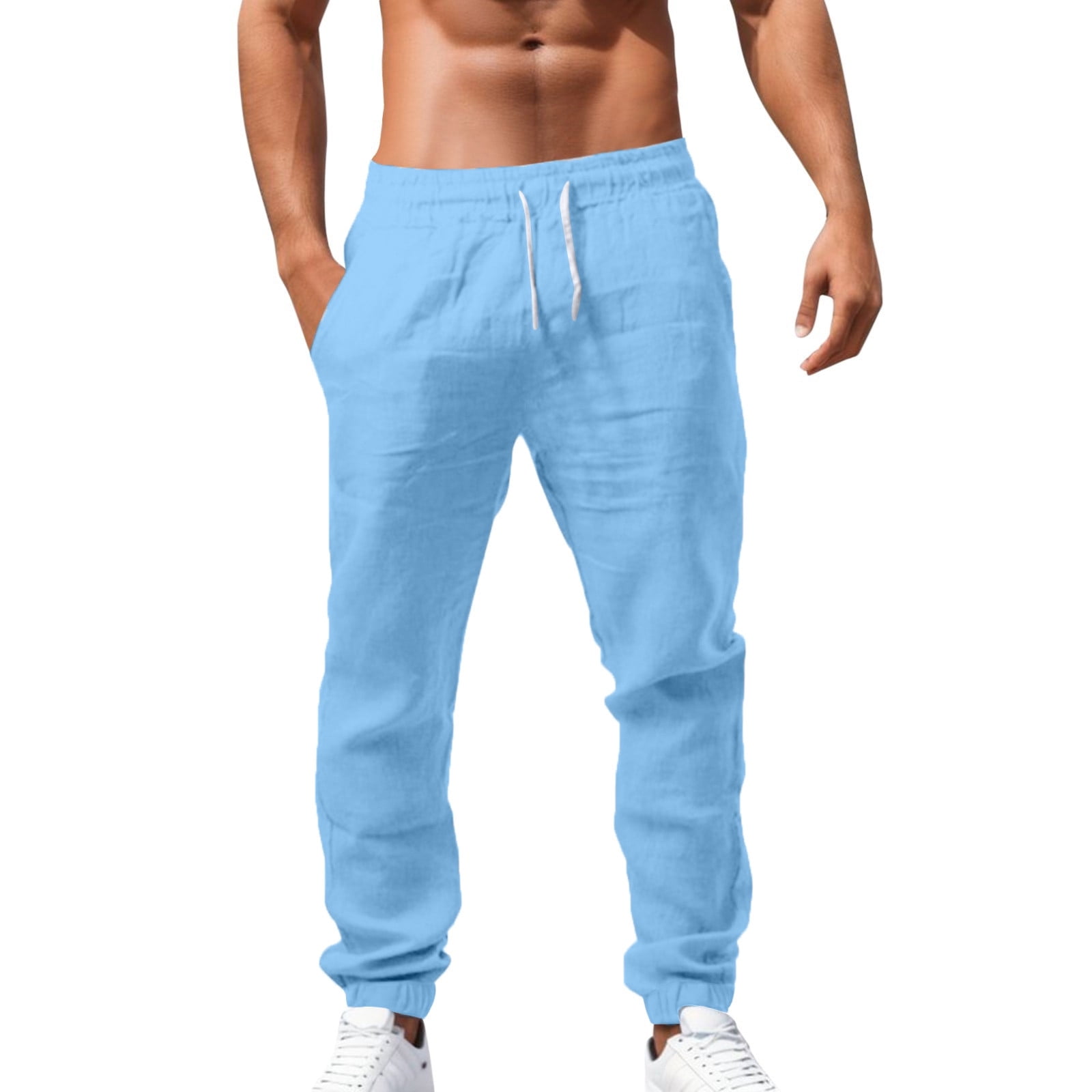 Bcfgryg Men's Long Pants Solid Color Breathable Bunch Of Foot Linen ...