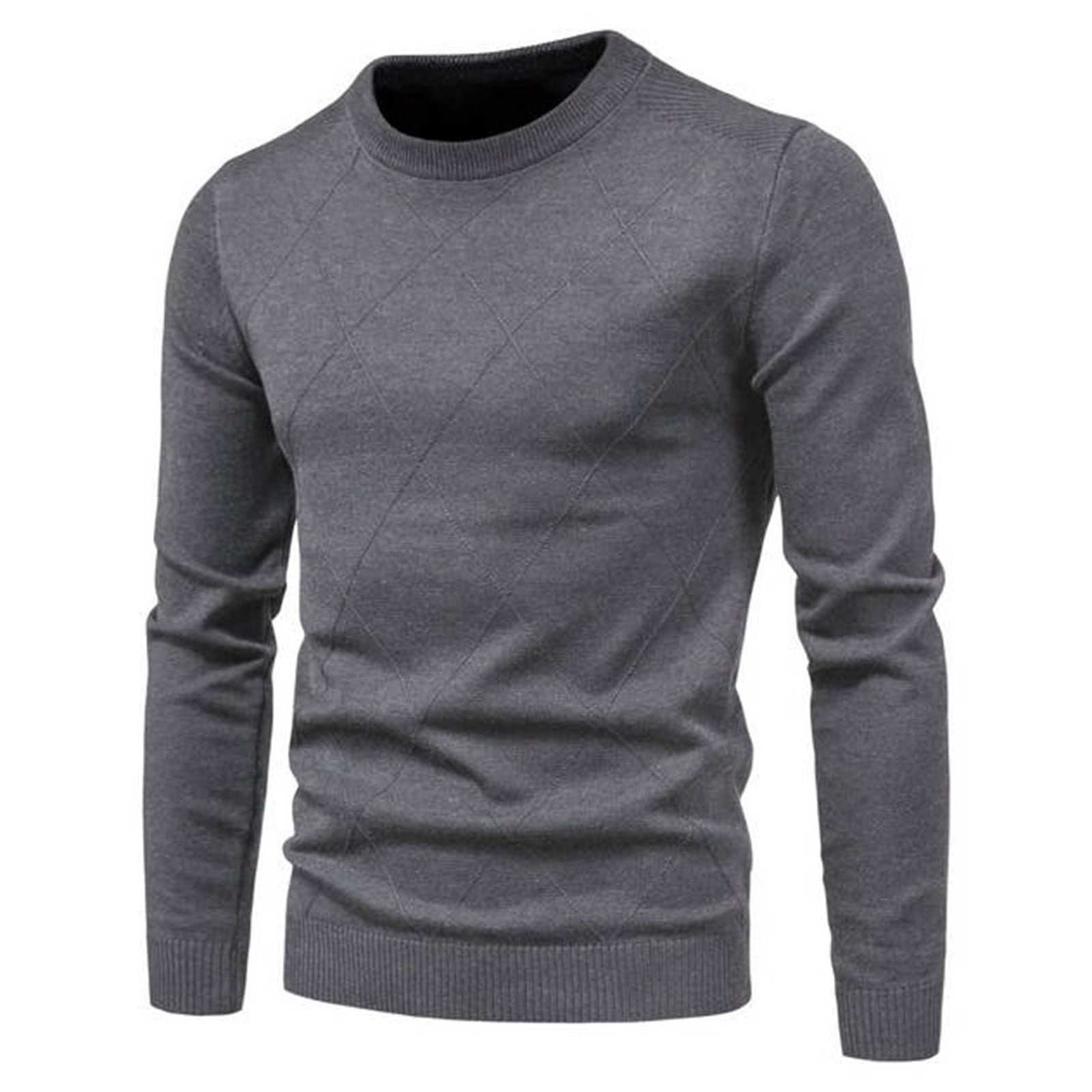 Bcfgryg Men's Long Sleeve Solid Color Check Round Neck Knit Base Layer ...