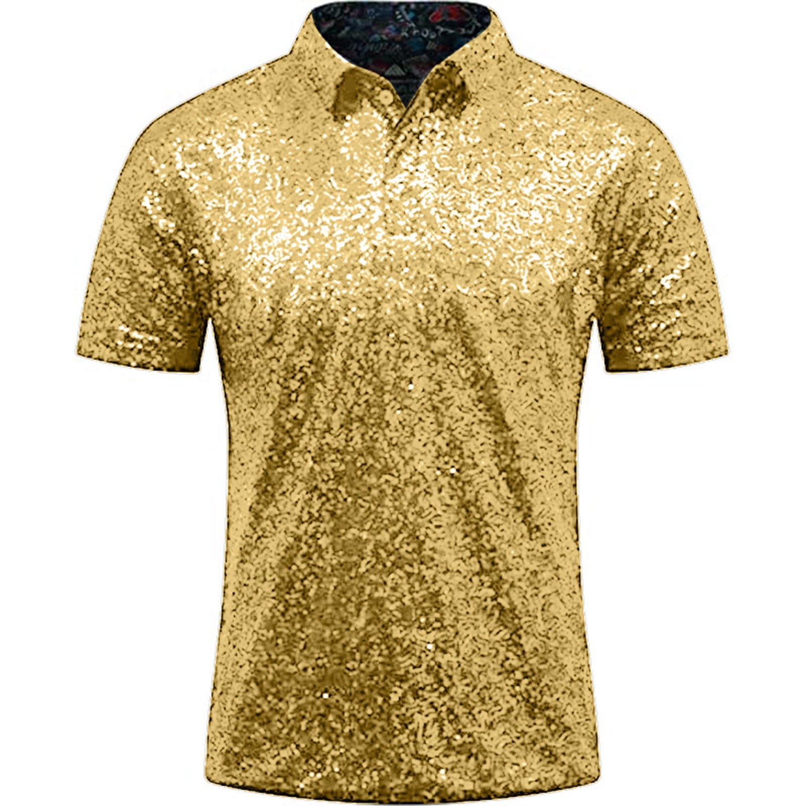 Bcfgryg Men's Relaxed Short Sleeve Turndown Sparkles Sequins Polos ...