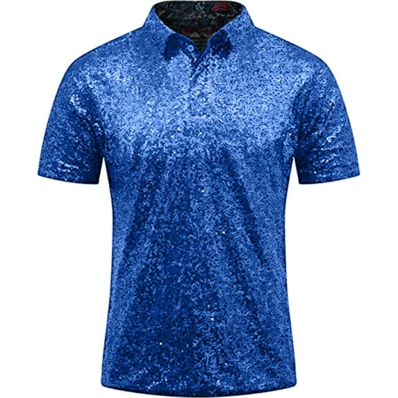 Bcfgryg Men's Relaxed Short Sleeve Turndown Sparkles Sequins Polos ...