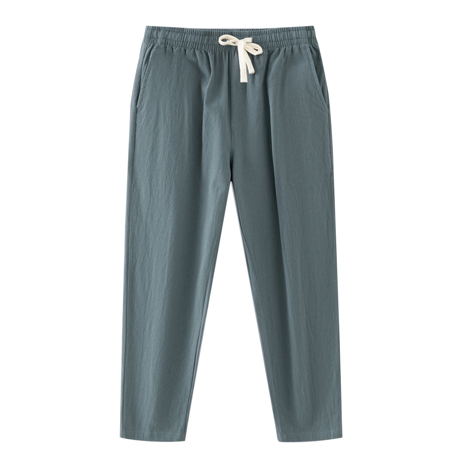Bcfgryg Men's Retro Pockets Low Waisted Drawstring Imitation Cotton And ...