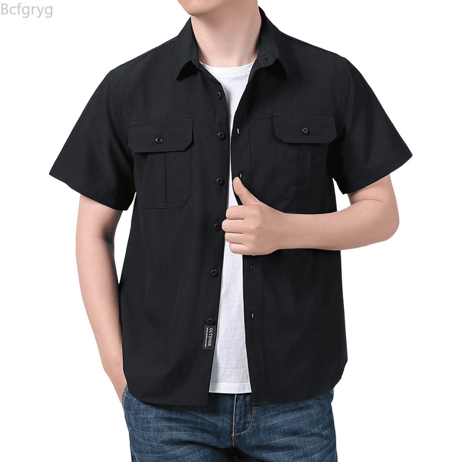 Bcfgryg Men's Short Sleeve Shirt Casual Loose Solid Workwear Summer ...