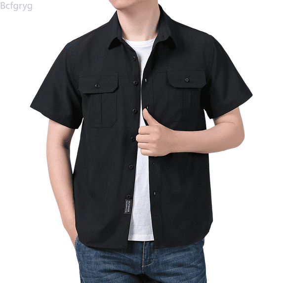 Bcfgryg Men's Short Sleeve Shirt Casual Loose Solid Workwear Summer ...