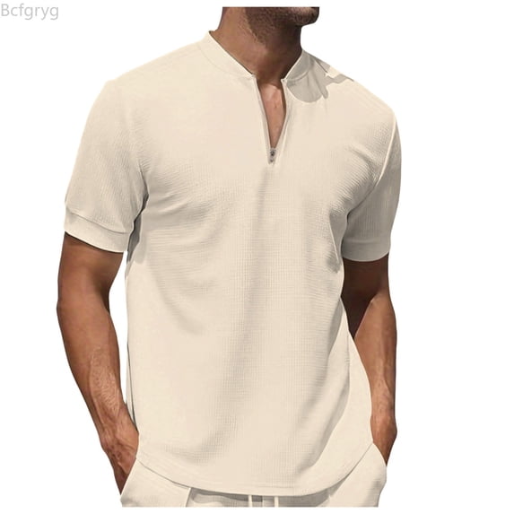 Bcfgryg Men's Short Sleeve Zipper T Shirt Summer Casual Solid Holiday ...