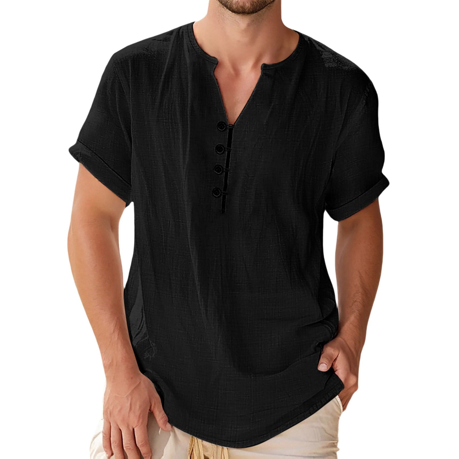 Bcfgryg Men's Slim Fit Casual T Shirts Button Down Pure Color Basic Tee ...