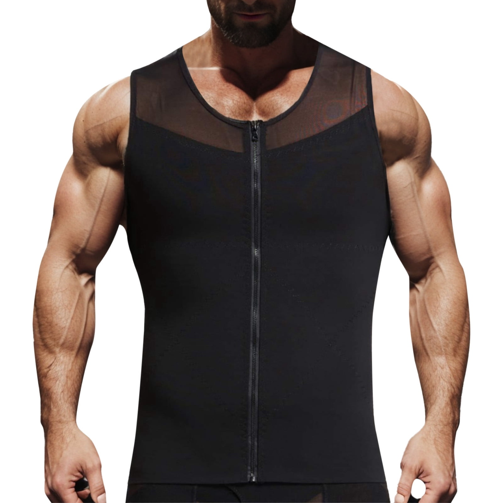 Bcfgryg Men's Slim Fit Zippered Vest Shirt Slim Fit Abdominal Shapewear ...