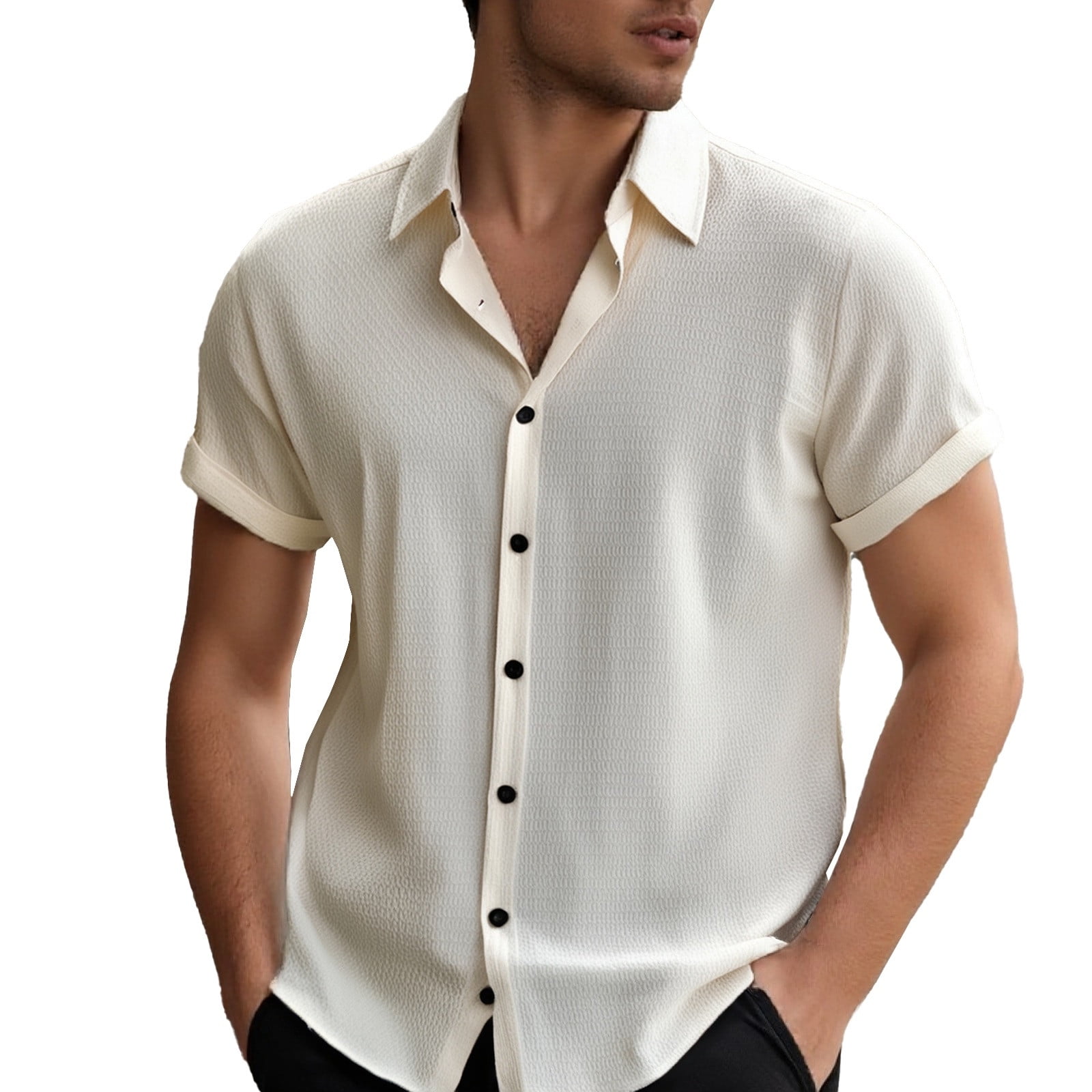 Bcfgryg Men's Solid Color Casual Short Sleeve Shirt Classic Collar ...