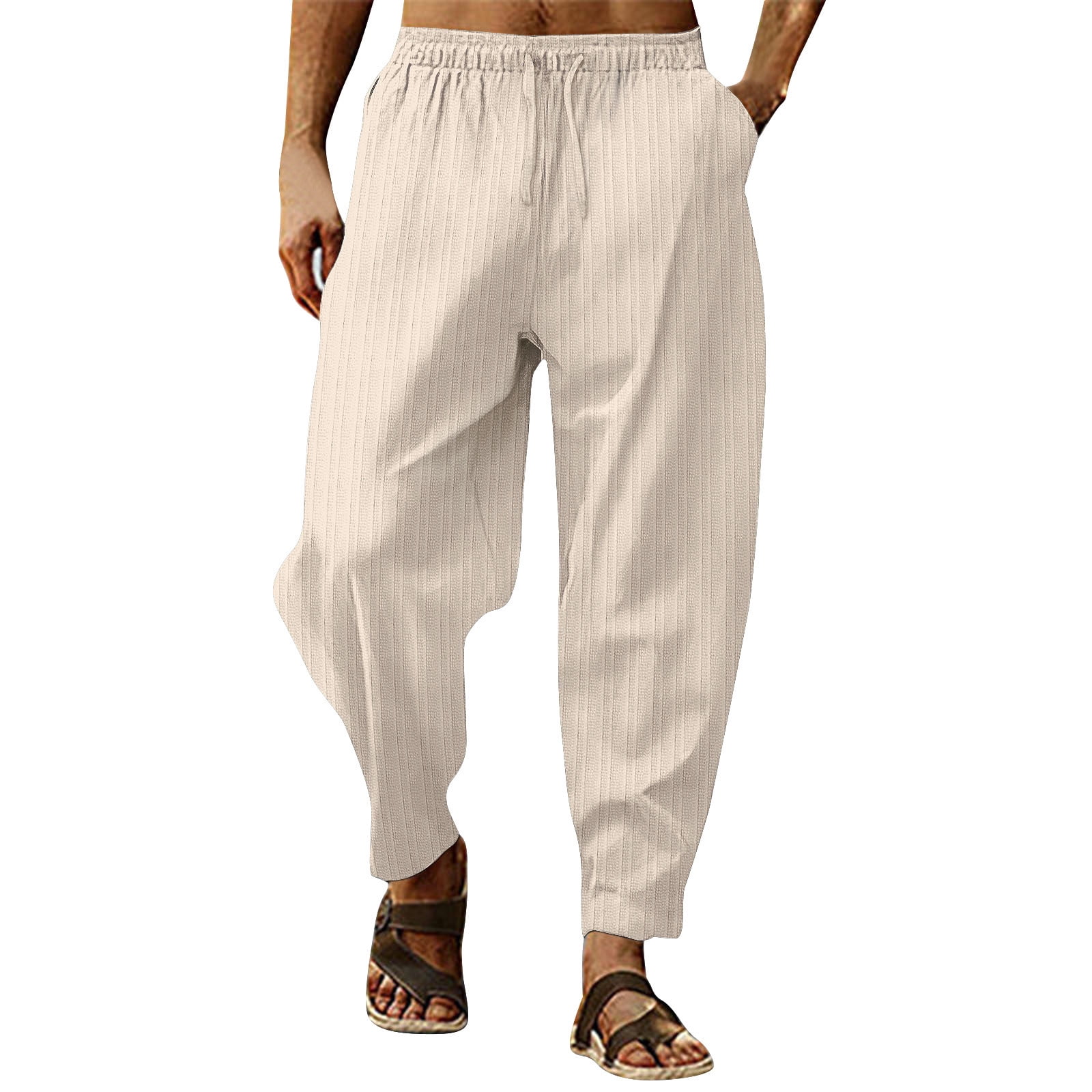 Bcfgryg Men's Spring And Autumn Casual Pants With Solid Color Striped ...