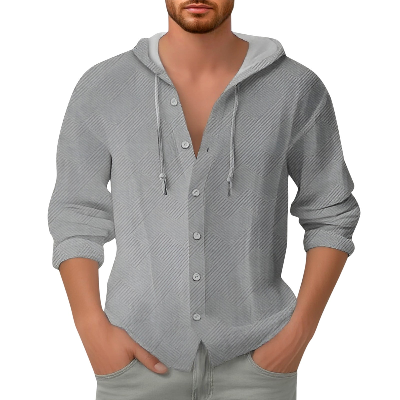 Bcfgryg Men's Spring Button Hooded Long Sleeve Jacket Cardigan Jacquard ...