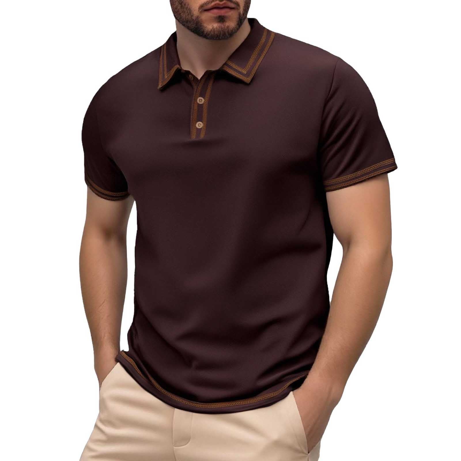 Bcfgryg Men's Spring and Summer Fashion Solid Color Casual Lapel T ...