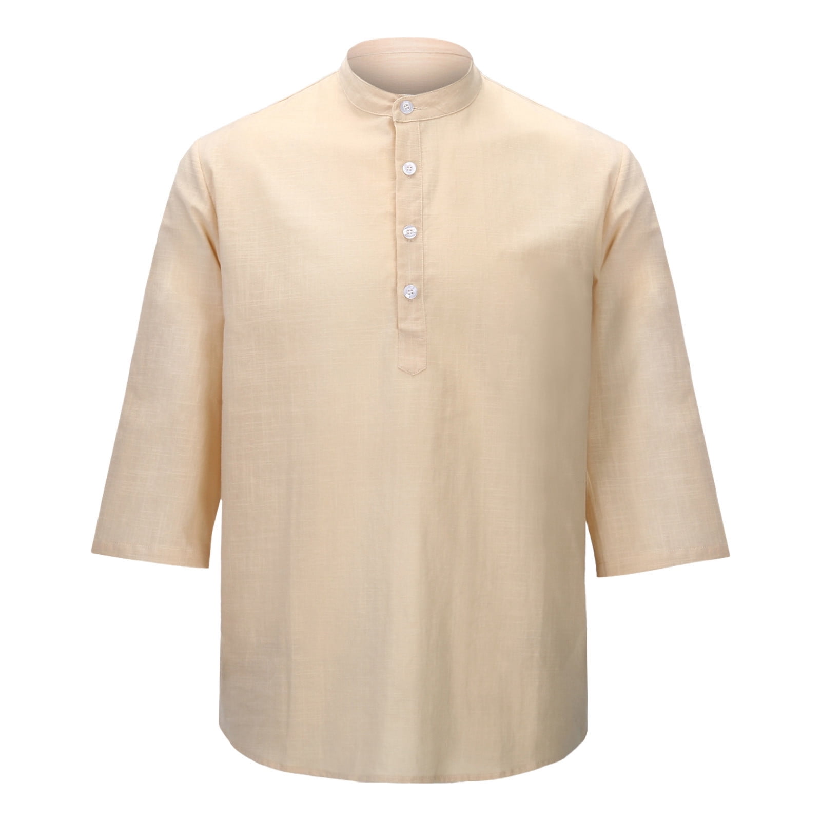 Bcfgryg Men's Stand Up Collar Shirt Solid Color Half Sleeved Top Button ...