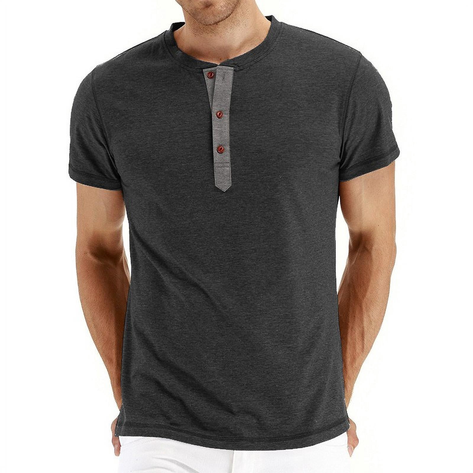 Bcfgryg Men's Summer Casual Button Up O Neck Solid Color T-Shirts Short ...