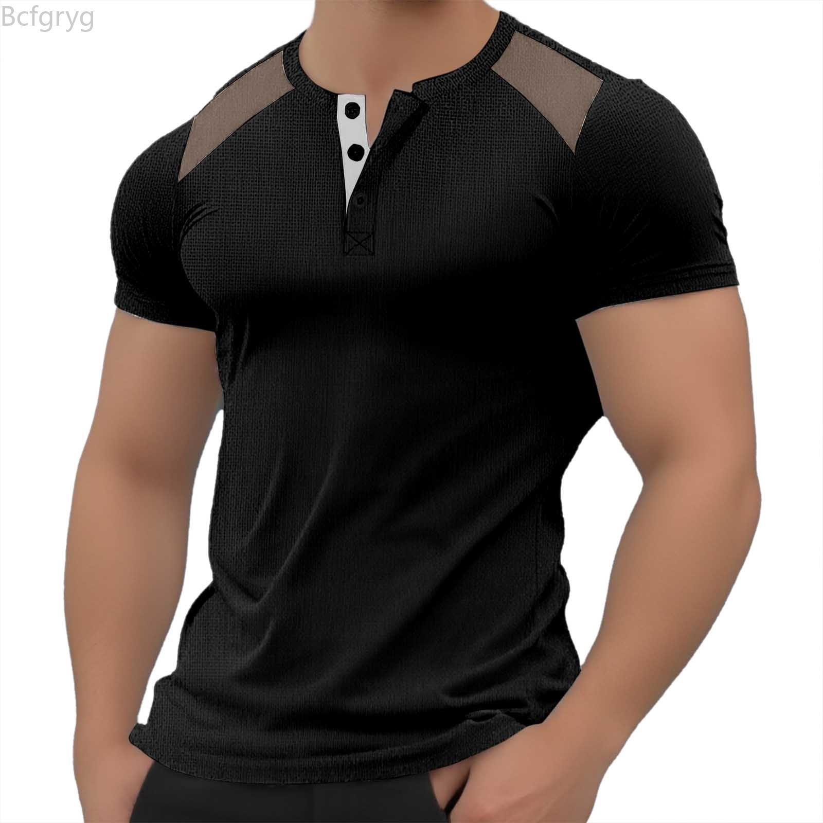 Bcfgryg Men's Summer Fashion Casual Sports T Shirt Color Matching Men's ...