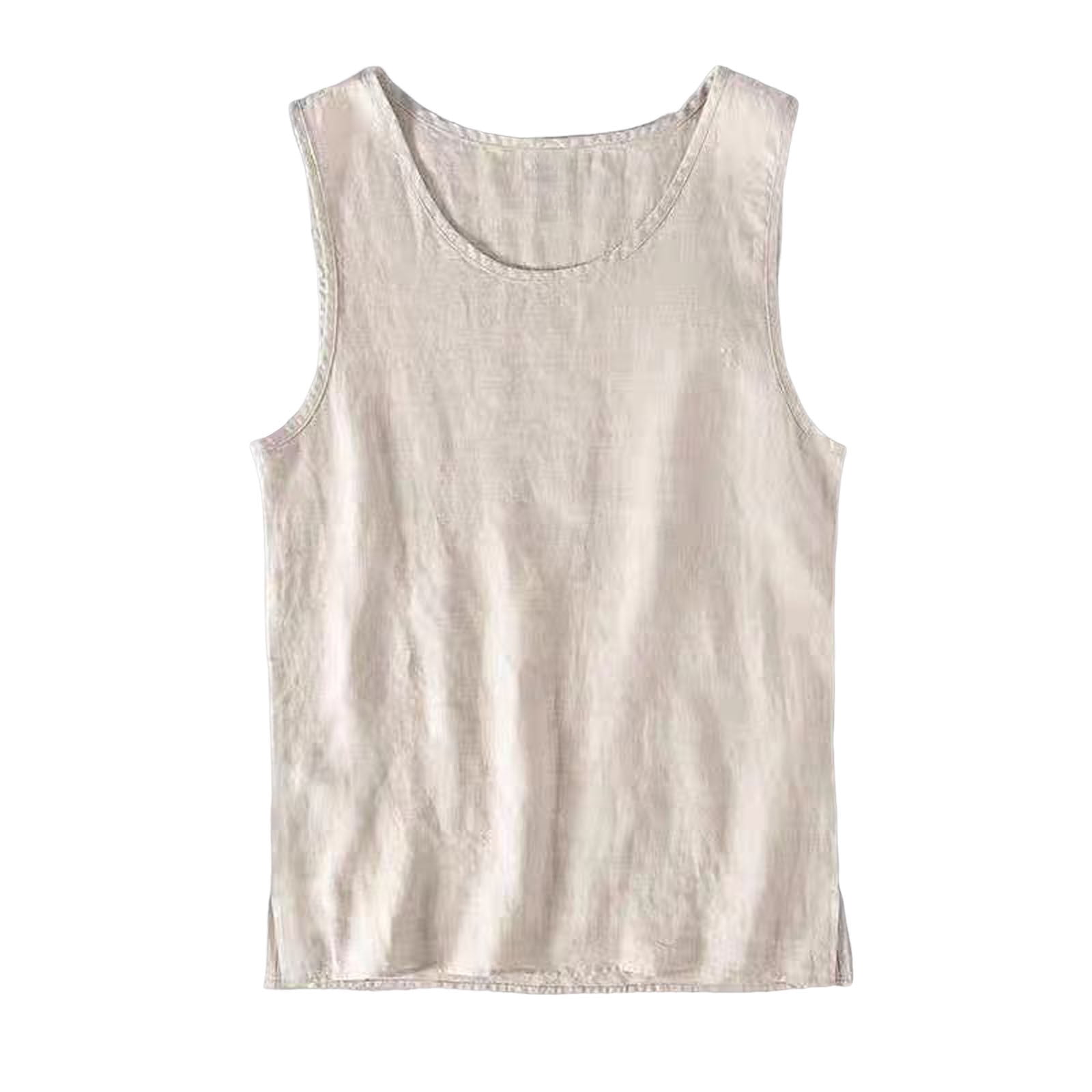 Bcfgryg Men's Summer Retro And Linen Undershirt Men Loose Casual Linen ...