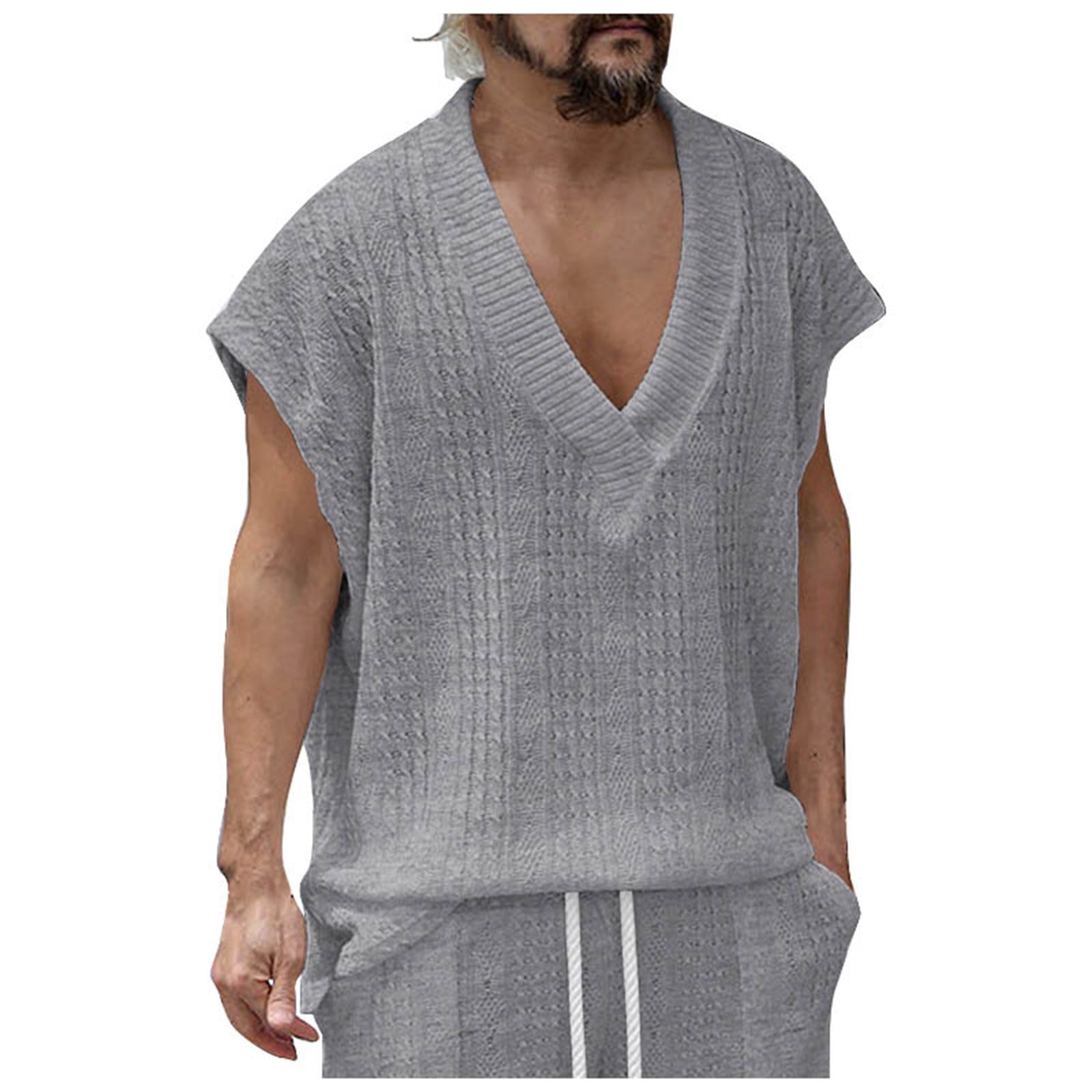 Bcfgryg Men's Vest Top V Neck Loose Jacquard Knit Sleeveless Casual ...