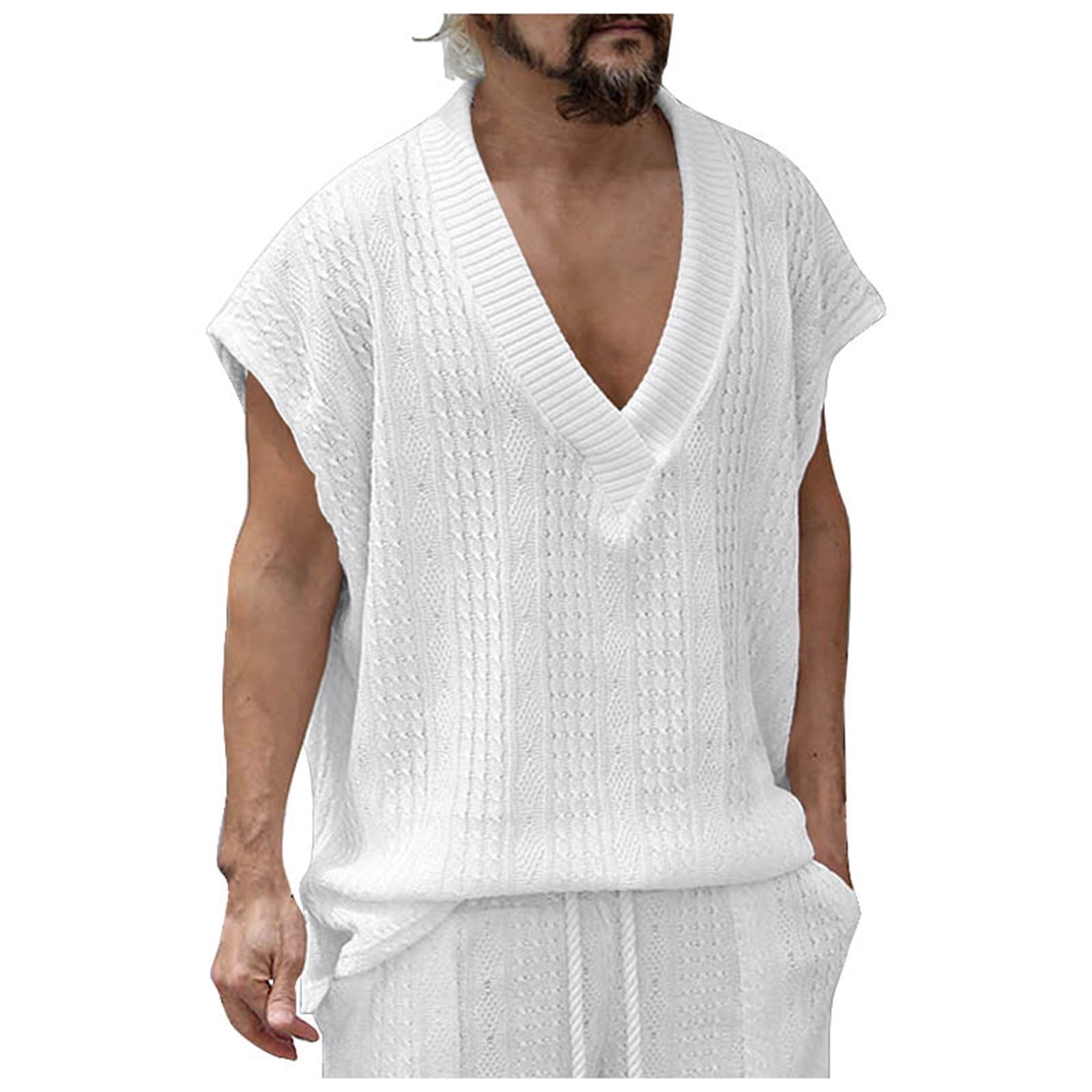 Bcfgryg Men's Vest Top V Neck Loose Jacquard Knit Sleeveless Casual ...