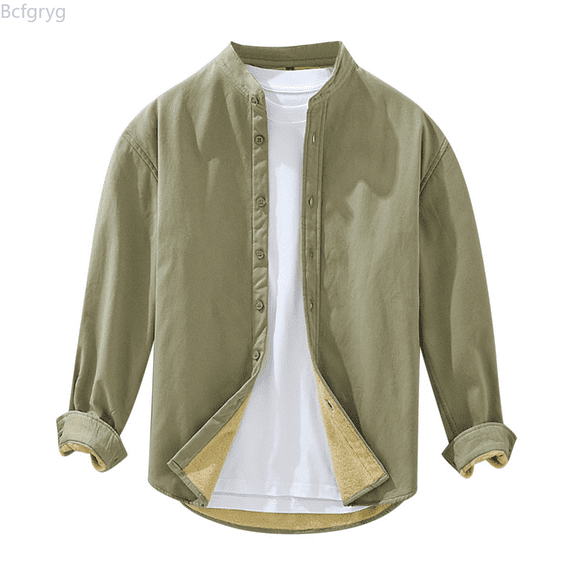 Bcfgryg Men's Winter Vintage Fleece Long Sleeved Shirt Youth Loose ...