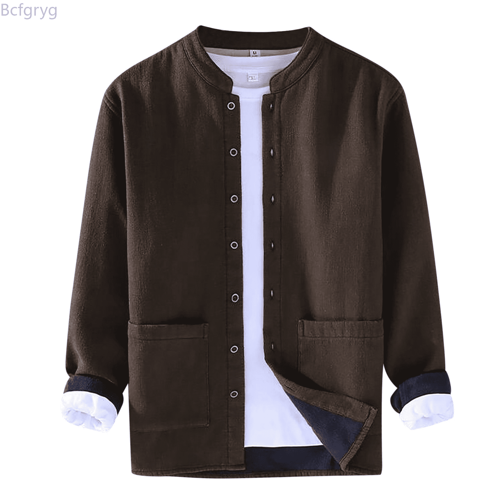 Bcfgryg Men's Winter Vintage Plus Fleece Long Sleeved Shirt Youth Loose ...