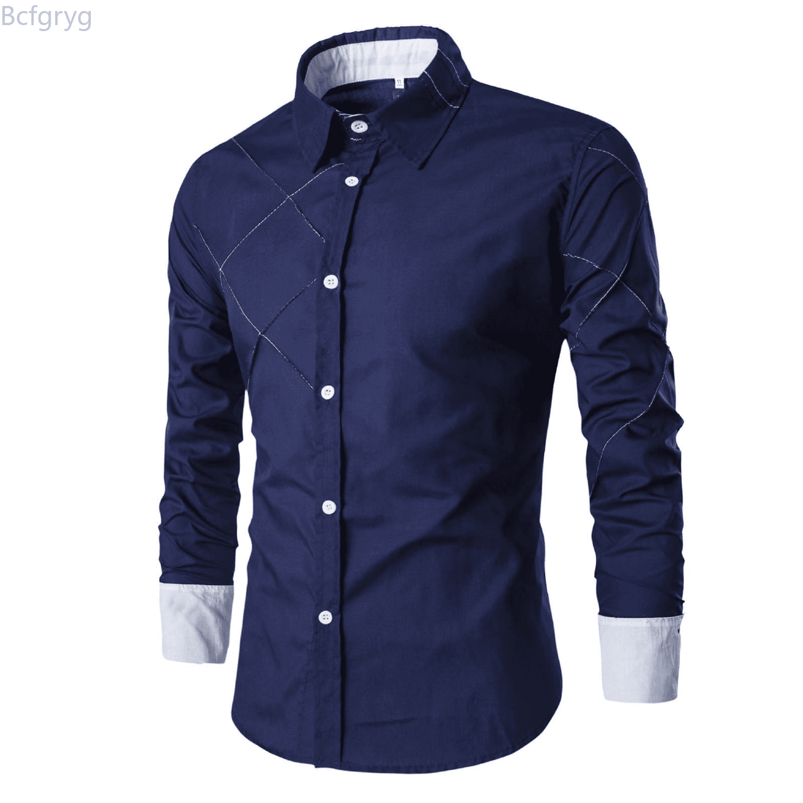 Bcfgryg Mens Long Sleeve Shirt Design Sense Grid Line Design Casual ...