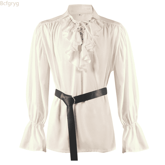 Bcfgryg Mens Medieval Mens Medieval Lace Up Puffy Sleeve Top Ruffled Vintage Western Shirts ...