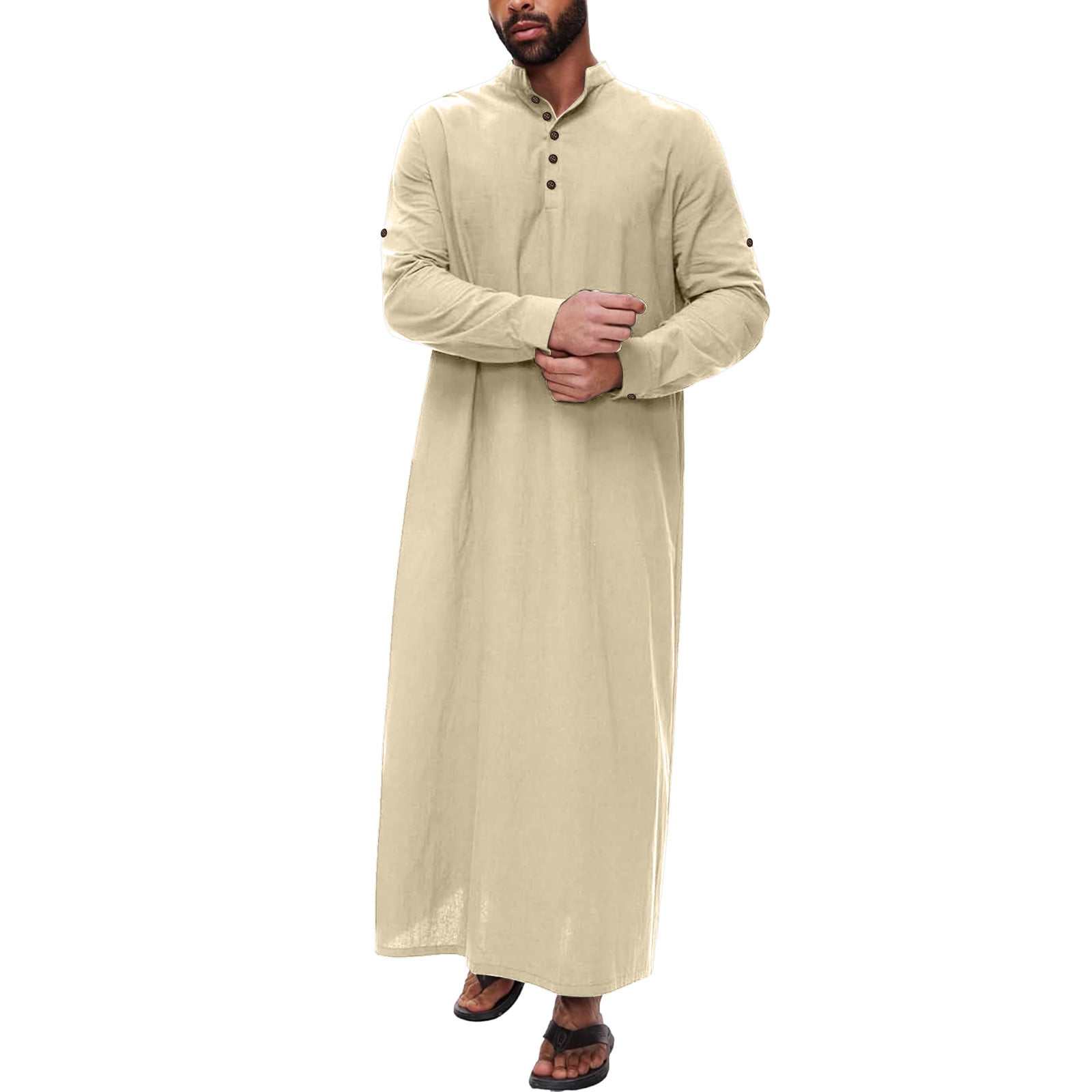 Bcfgryg Mens Middle Arabic Style Simple Long Mens Button Muslim Robe ...