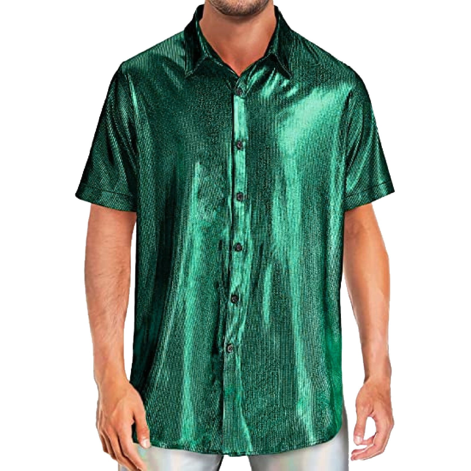 Bcfgryg Mens Sequin Short Sleeved Shirt Slim Fashion Short Sleeved T ...