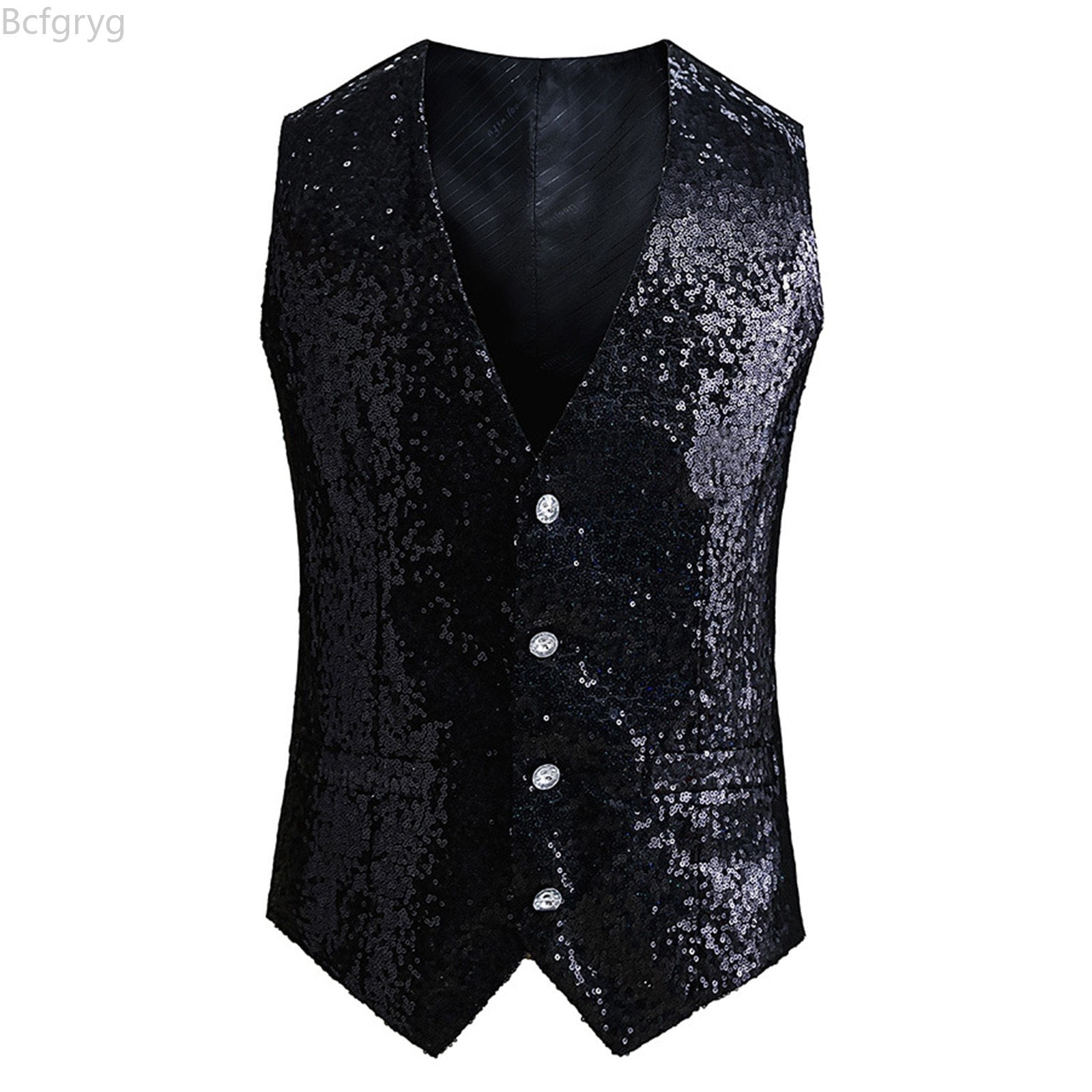 Bcfgryg Mens Sequins Vest Formal/Leisure V-neck Shiny Bowtie Vest Prom ...