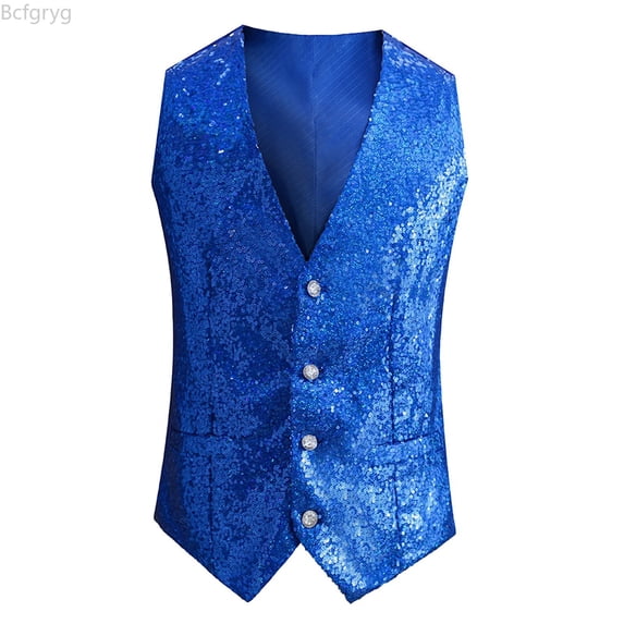 Bcfgryg Mens Sequins Vest Formal/Leisure V-neck Shiny Bowtie Vest Prom ...