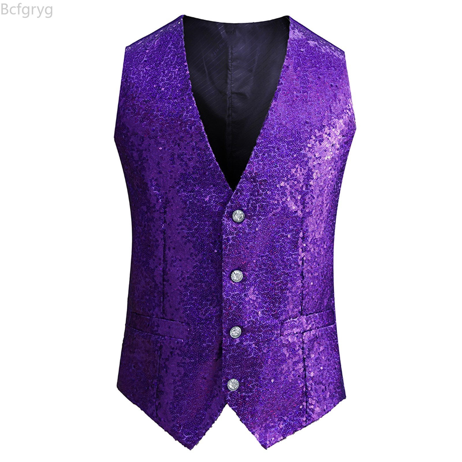 Bcfgryg Mens Sequins Vest Formal/Leisure V-neck Shiny Bowtie Vest Prom ...