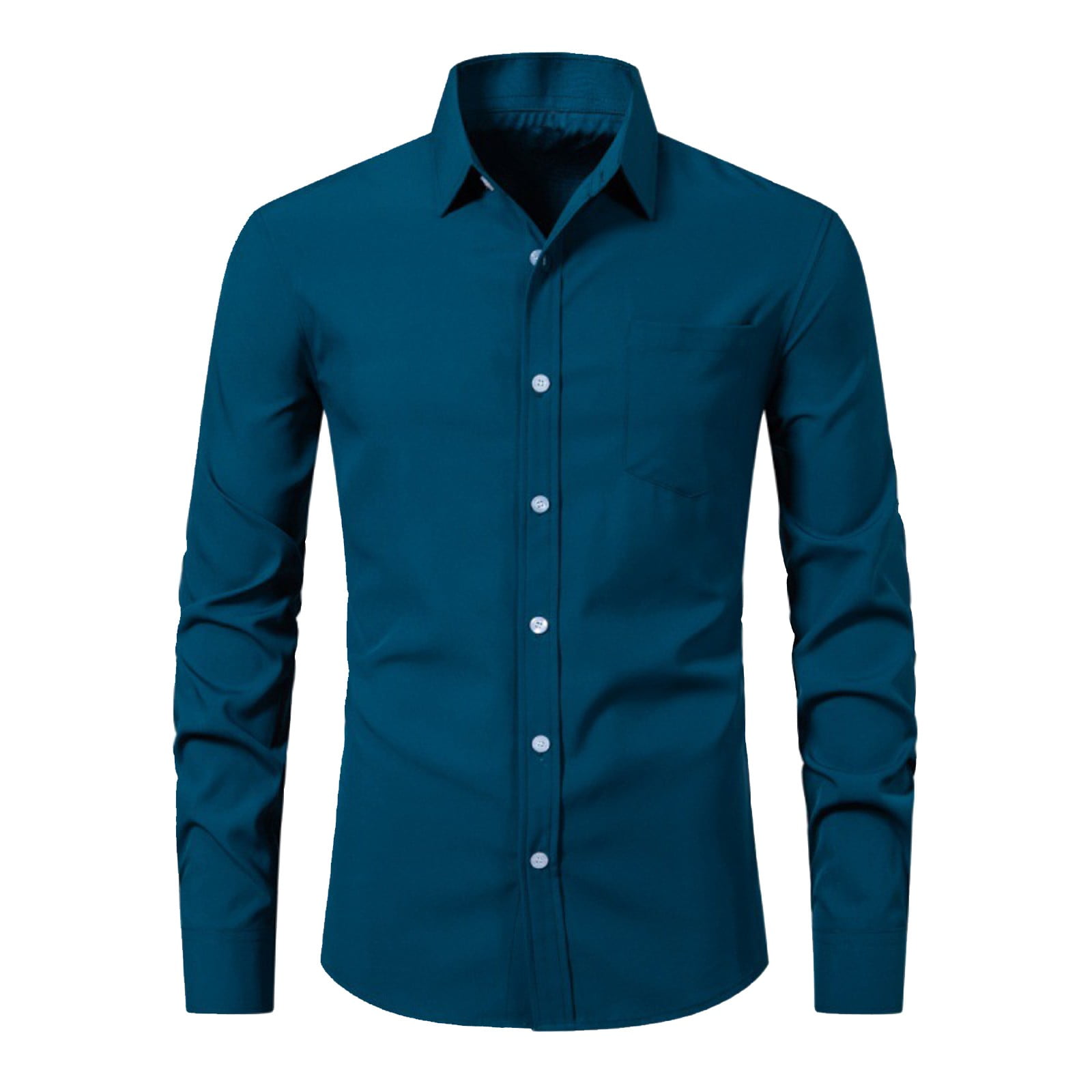 Bcfgryg Mens Shirt Solid Color Casual Long Sleeved Lapel Slim Fit Shirt ...