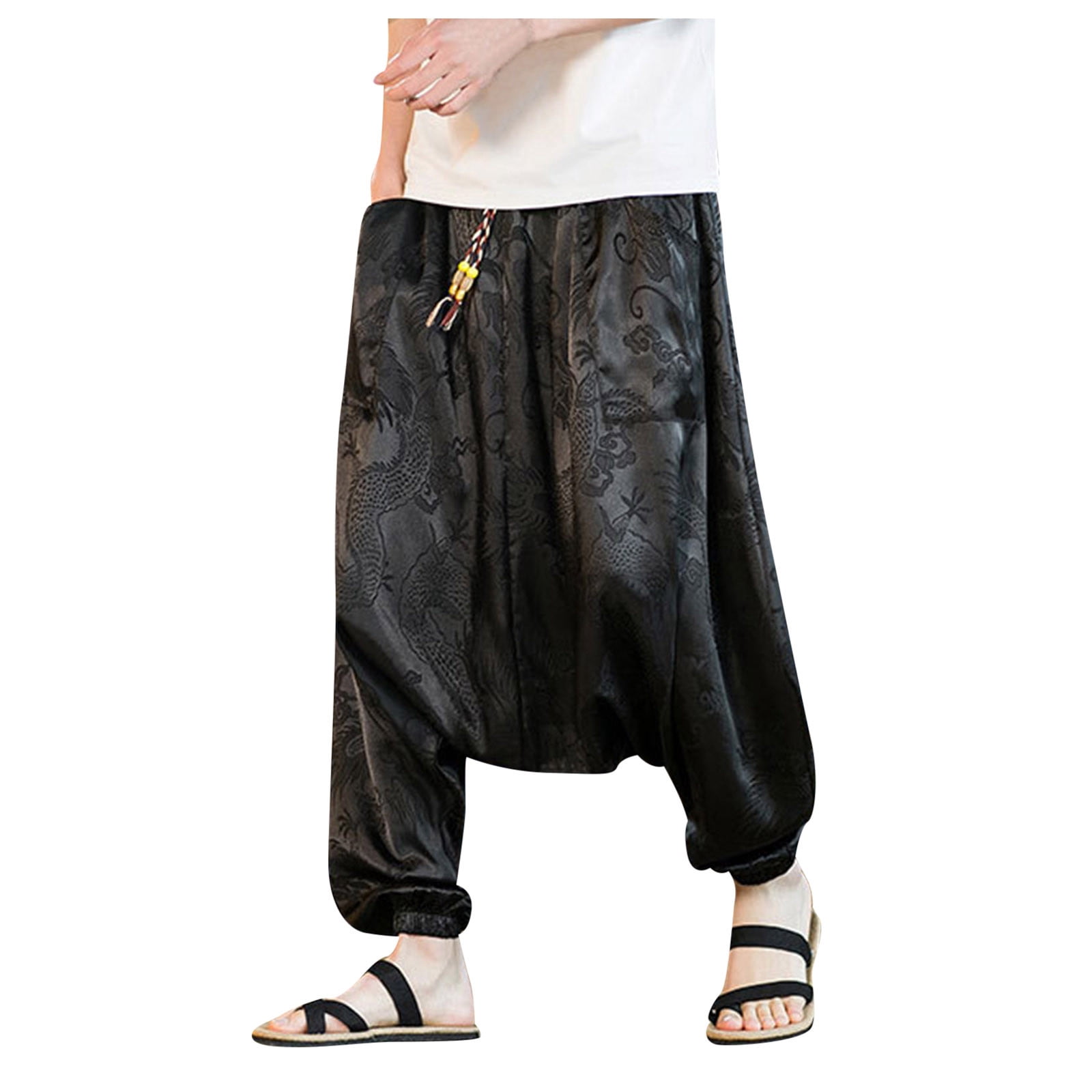 Bcfgryg Mens Summer Thin Mens Retro Plaid Casual Pants Loose Cropped ...