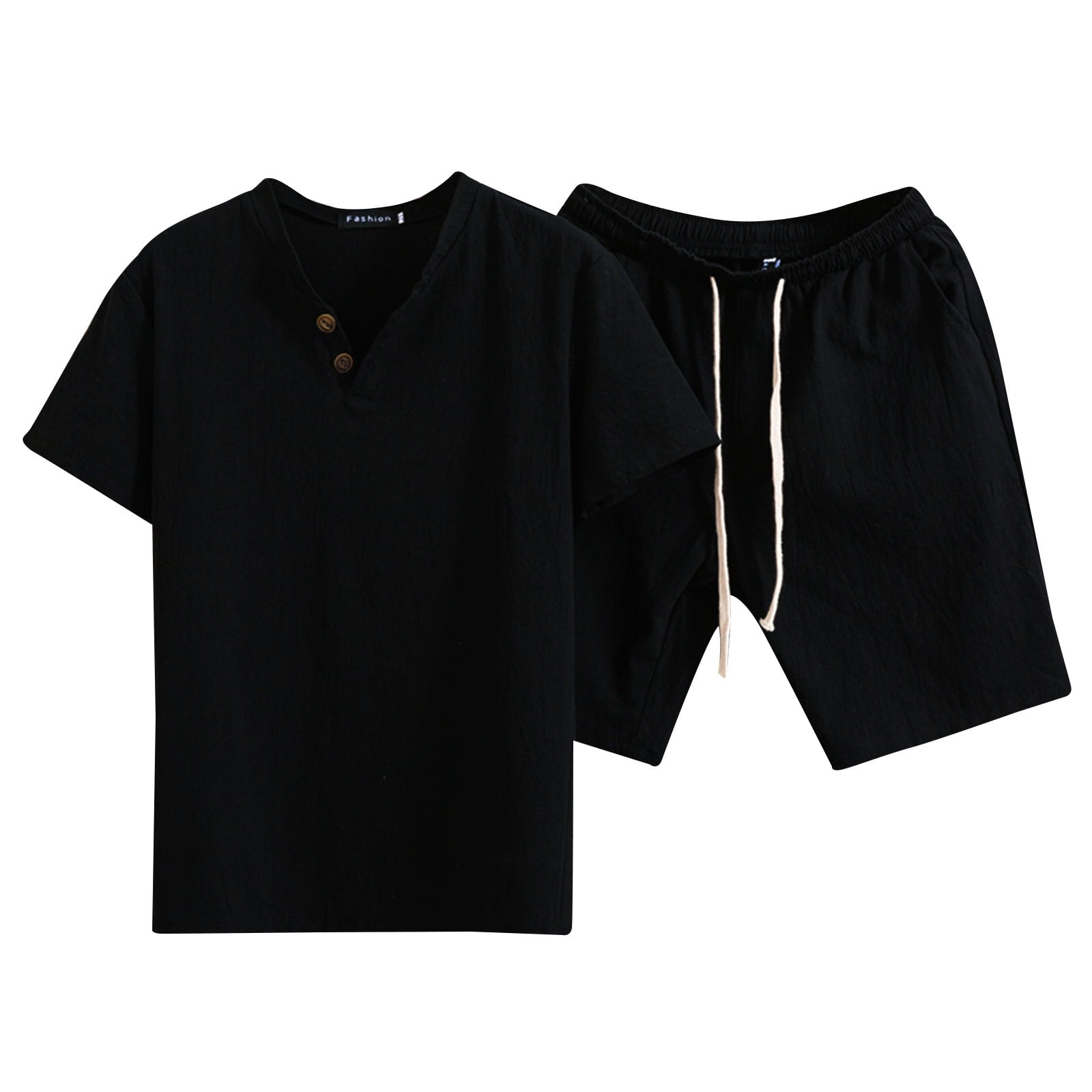 Bcfgryg Sleeve Shorts Summer Set Men's Color Cotton Two Piece Suit ...