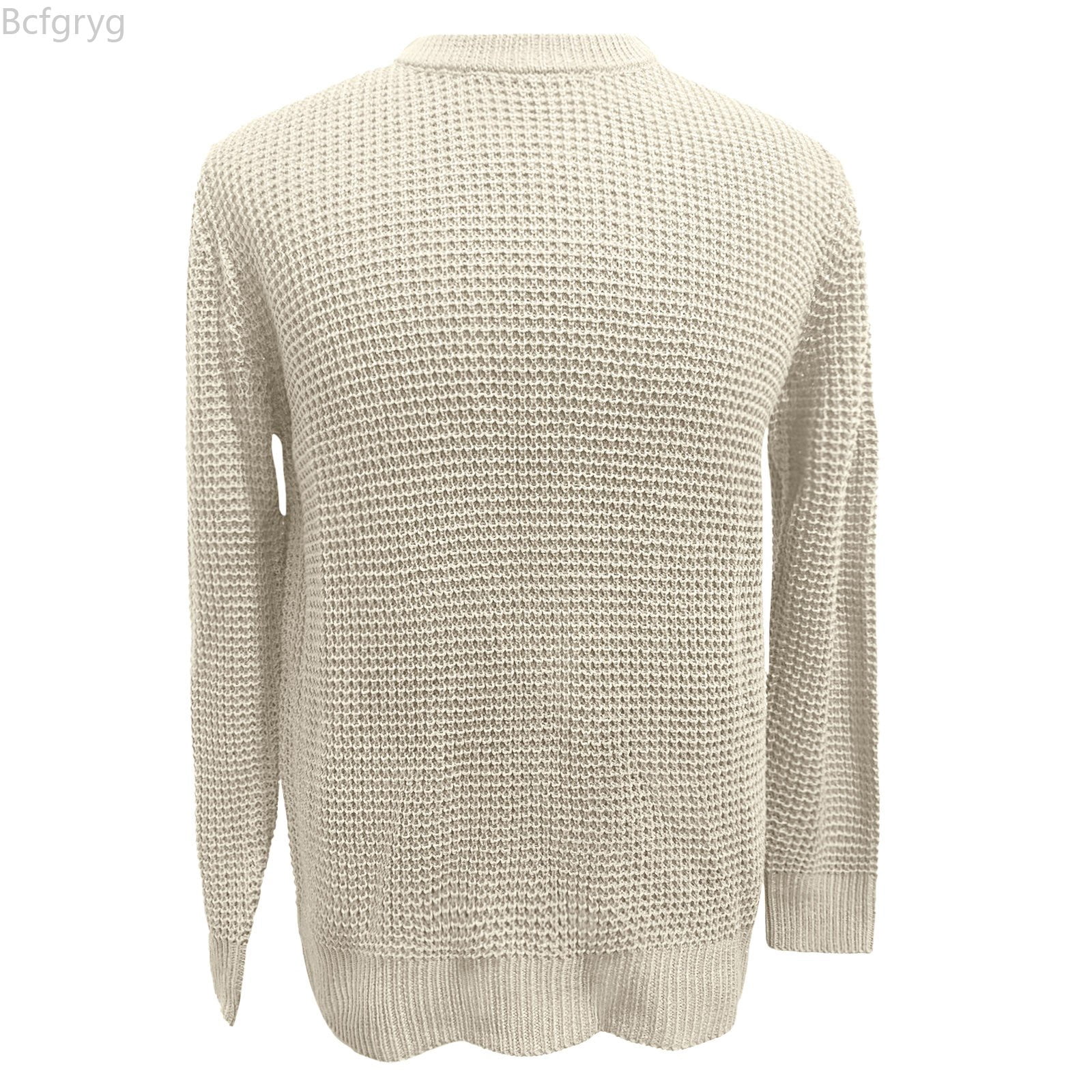 Bcfgryg Solid Color Round Neck Sweater Pullover Sweater Men's Long ...
