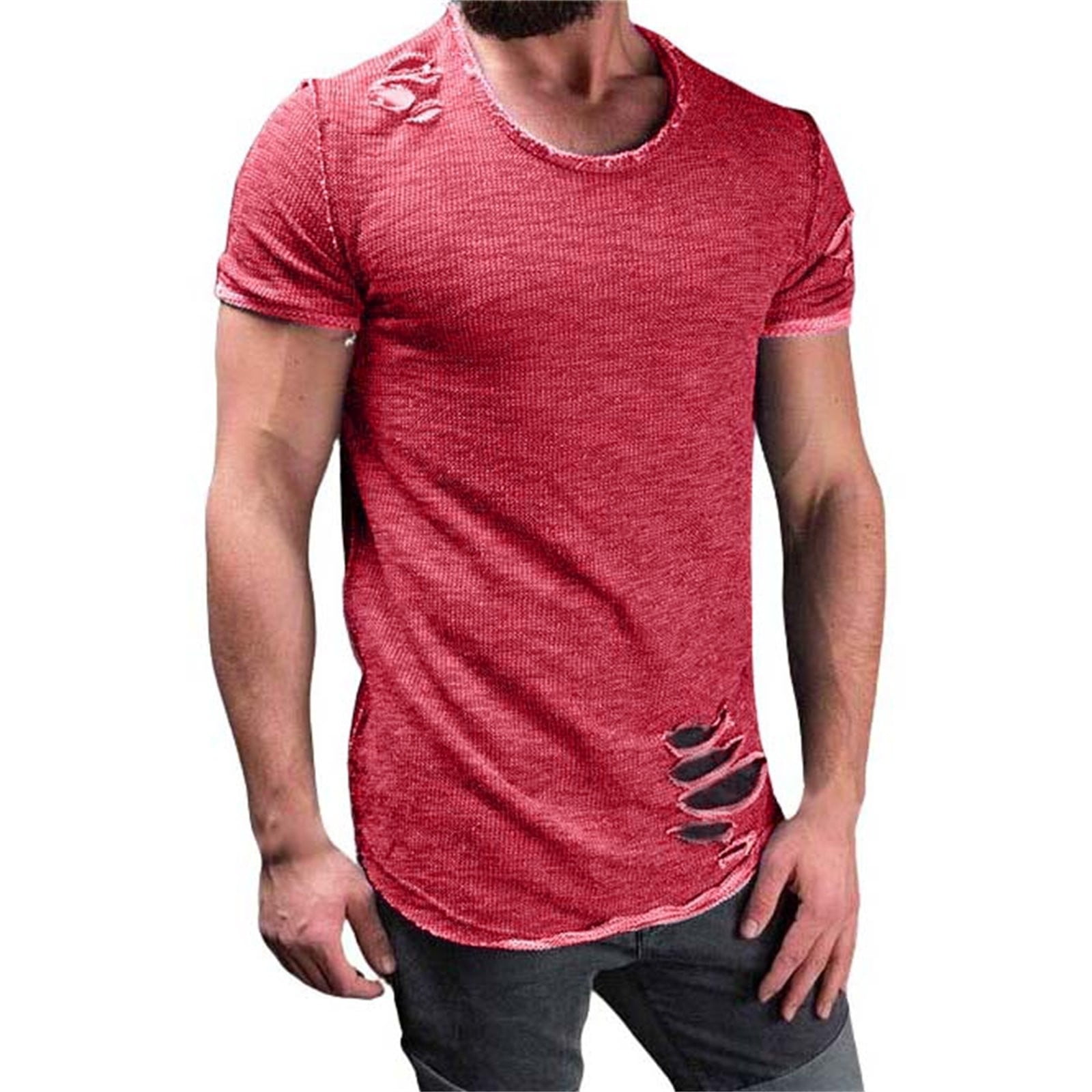 Bcfgryg Summer New Casual Solid Short Sleeve Perforated T Shirt Men Men ...