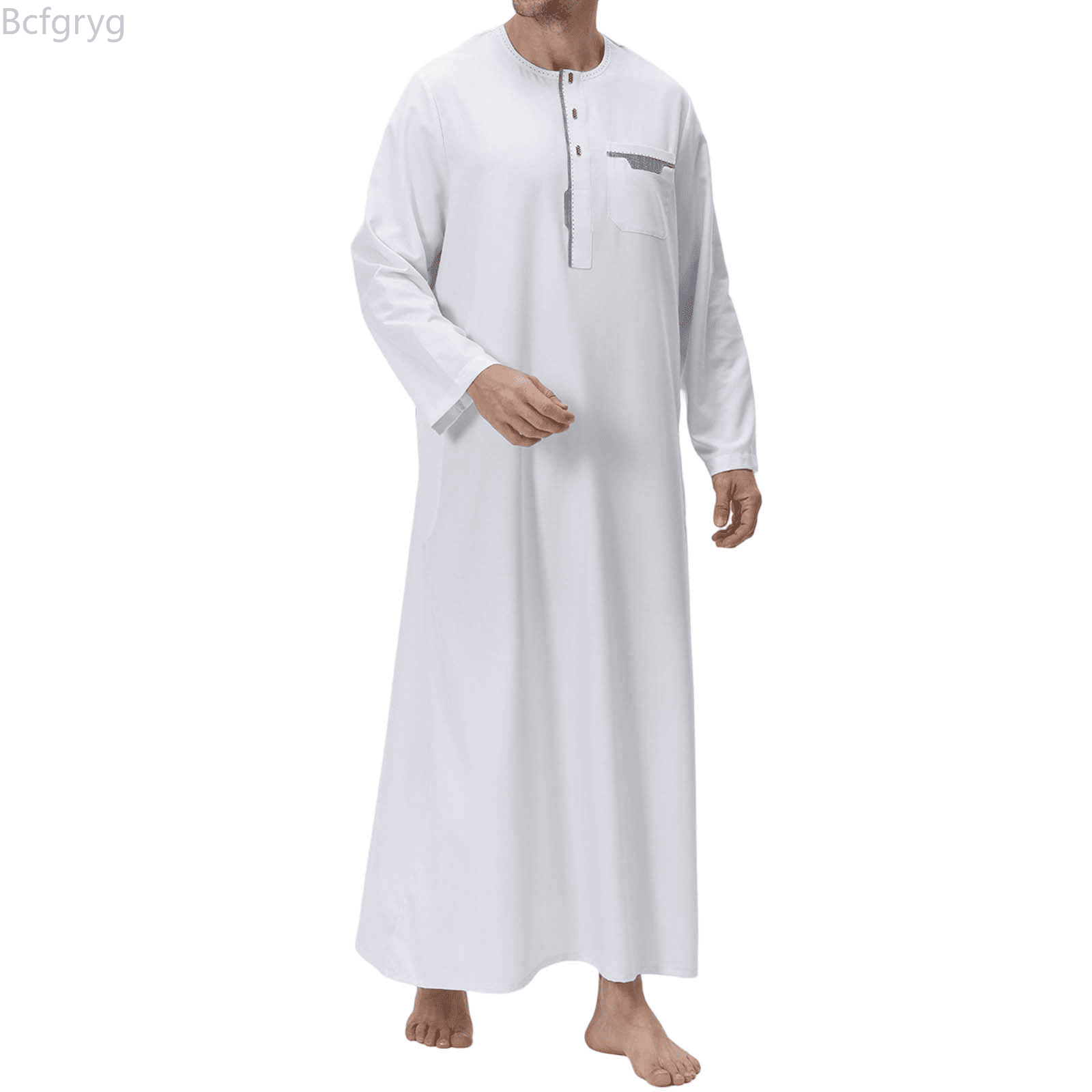 Bcfgryg Thobe Robe Long Sleeve Casual Round Neck Loose Fit Traditional ...