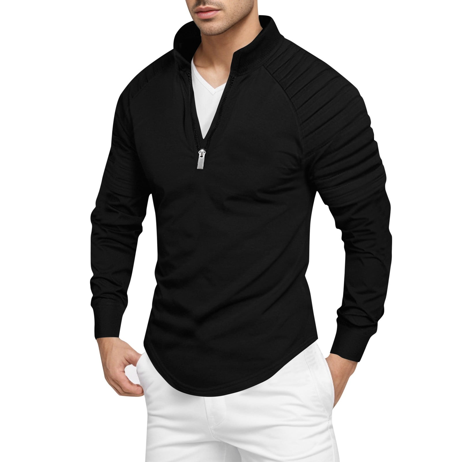 Bcfgryg Zipper Shirts For Men's Slim Fit Shirt Casual Stretch Shoulder ...